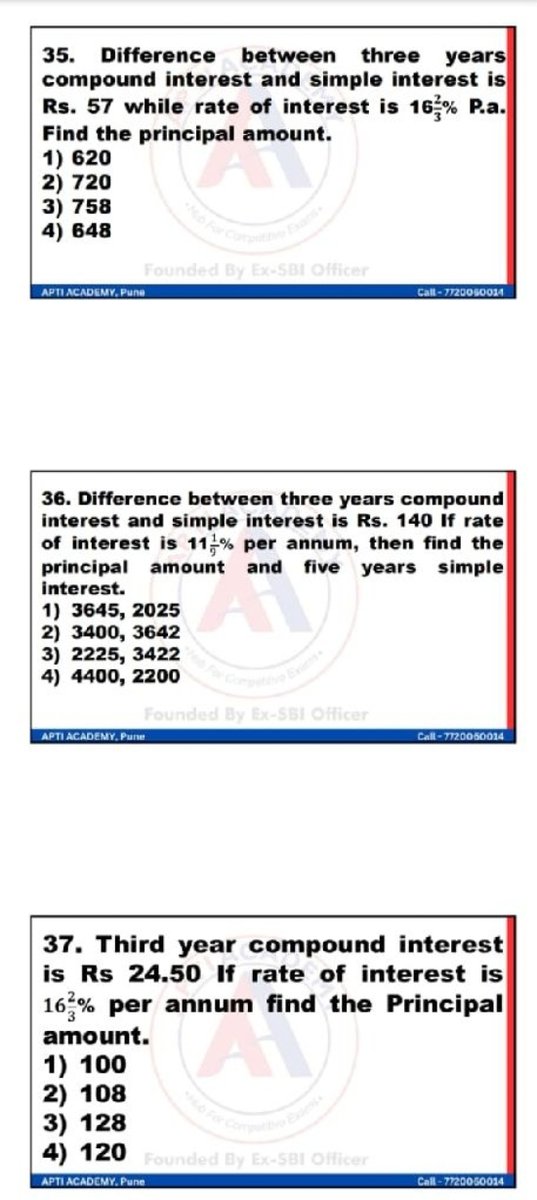 Difference between three years compound interest and simple interest is R..