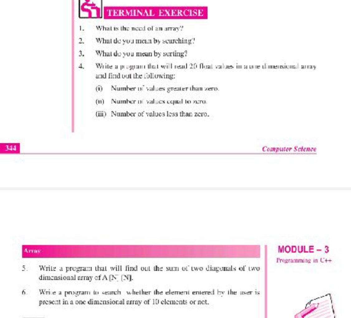 TERMINAL EXERCISE What is the need of an array? What do you mean by sear..