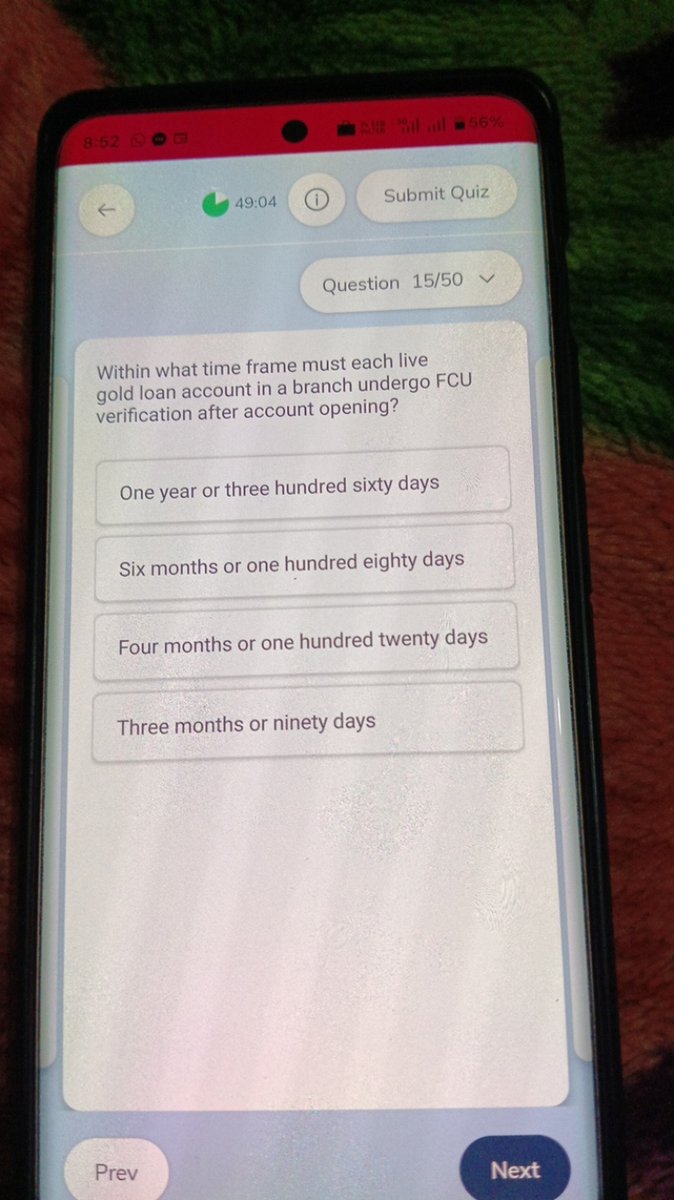 Within what time frame must each live gold loan account in a branch under..