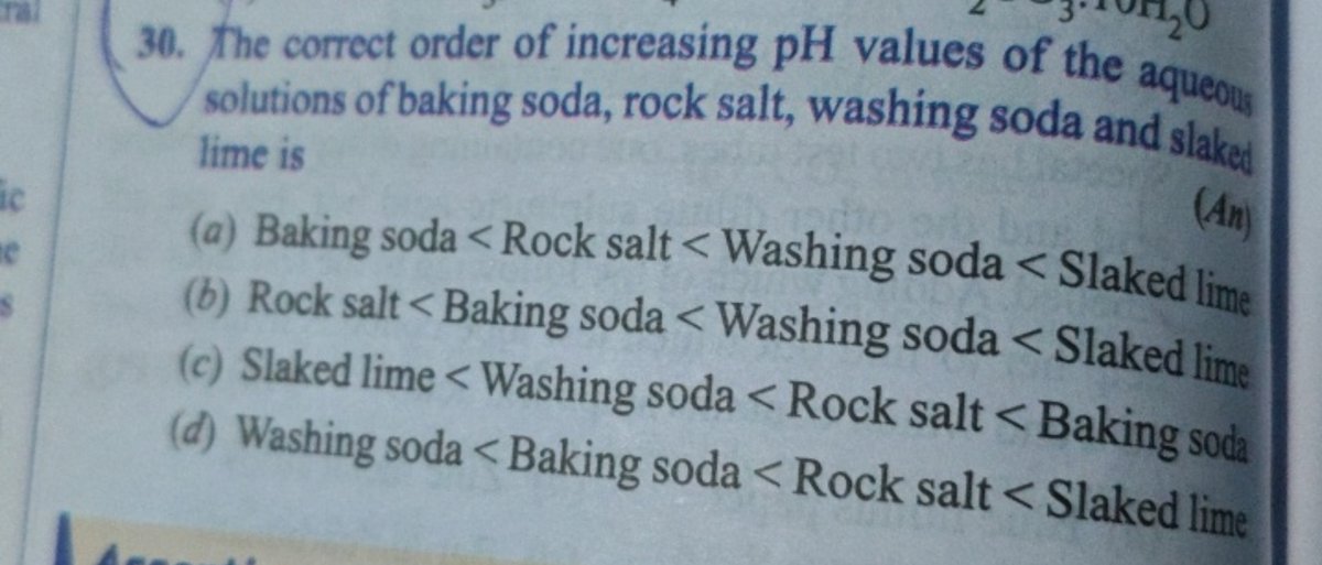 The correct order of increasing pH values of the aqueous solutions of bak..