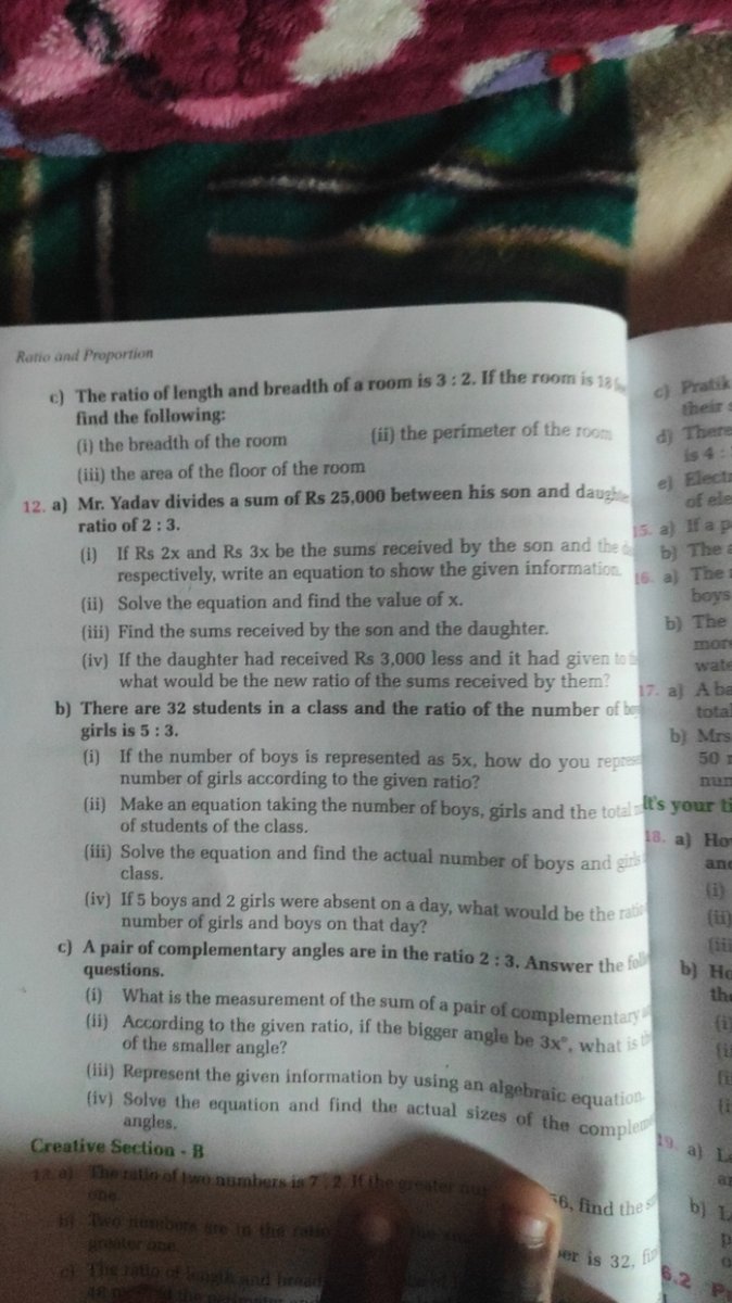a) Mr. Yadav divides a sum of Rs 25,000 between his son and daughter in t..