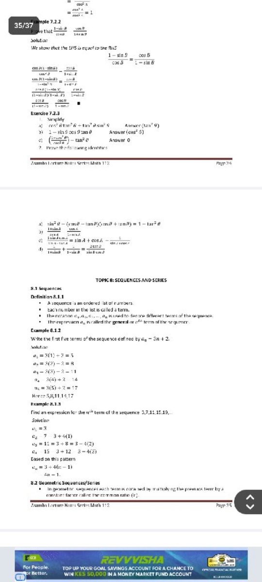 Exercise 7.2.3 Simplify a) \cos^2 \theta \tan^2 \theta + \tan^2 \theta..