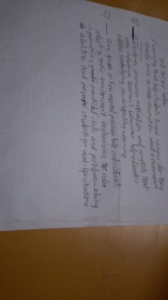 Fill in the gaps below: i) Learning that helps students to use various i..