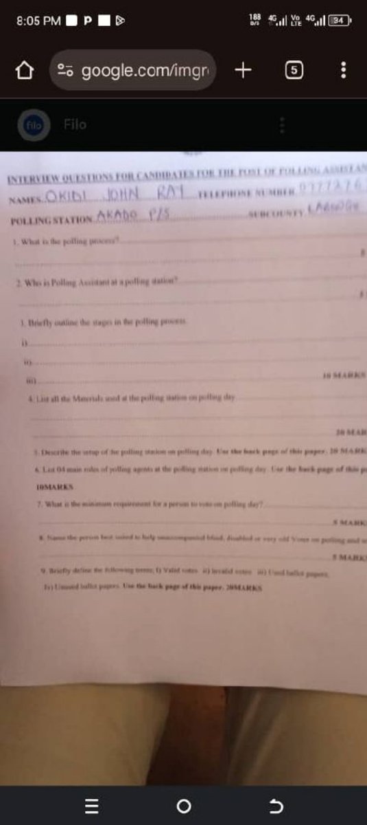 INTERVIEW QUESTIONS FOR CANDIDATES FOR THE POST OF POLLING ASSISTANT NAME..
