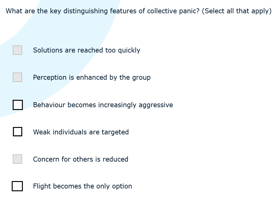 What are the key distinguishing features of collective panic? (Select all..