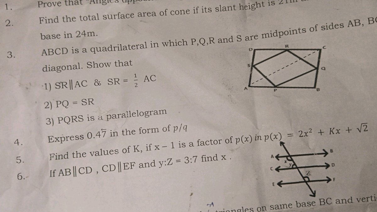 Here are the questions: Prove that "Angles opposite to equal sides of an..