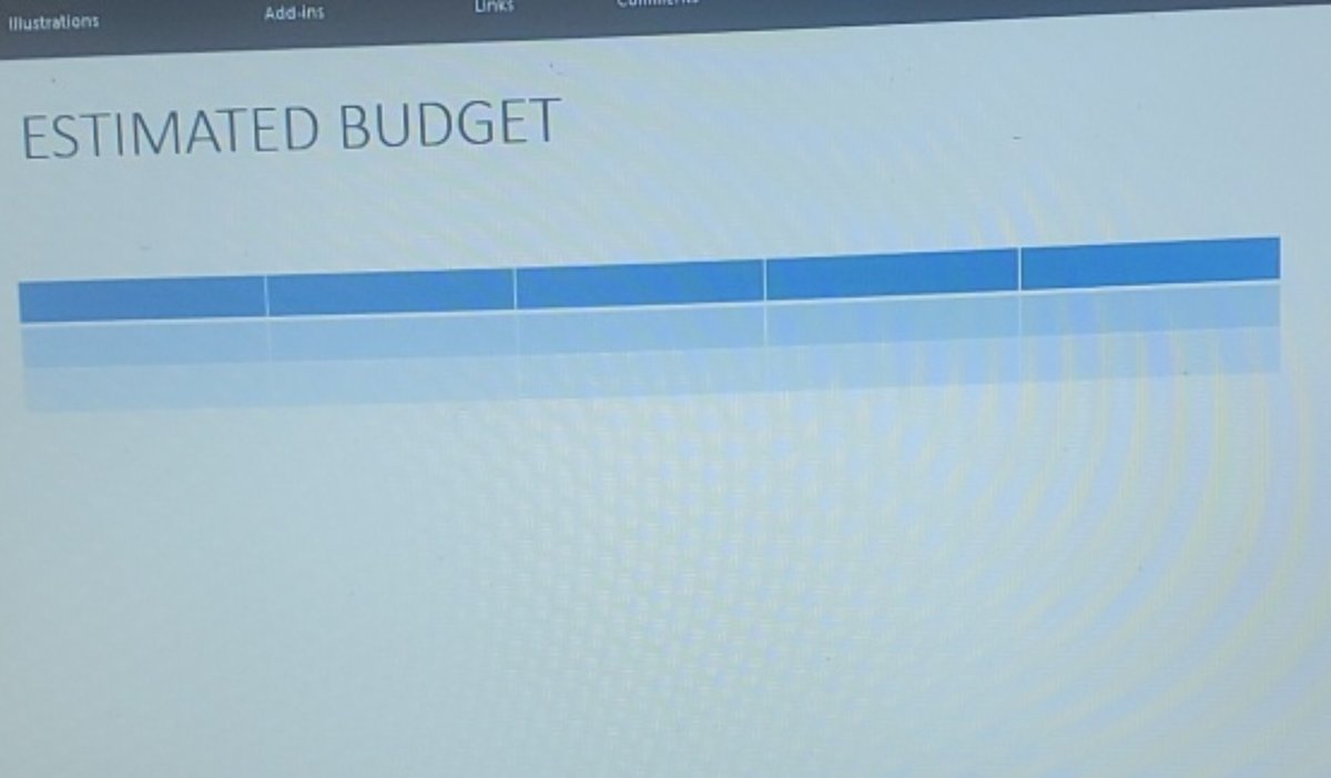 The image shows a screen with the title "ESTIMATED BUDGET" and a table-li..