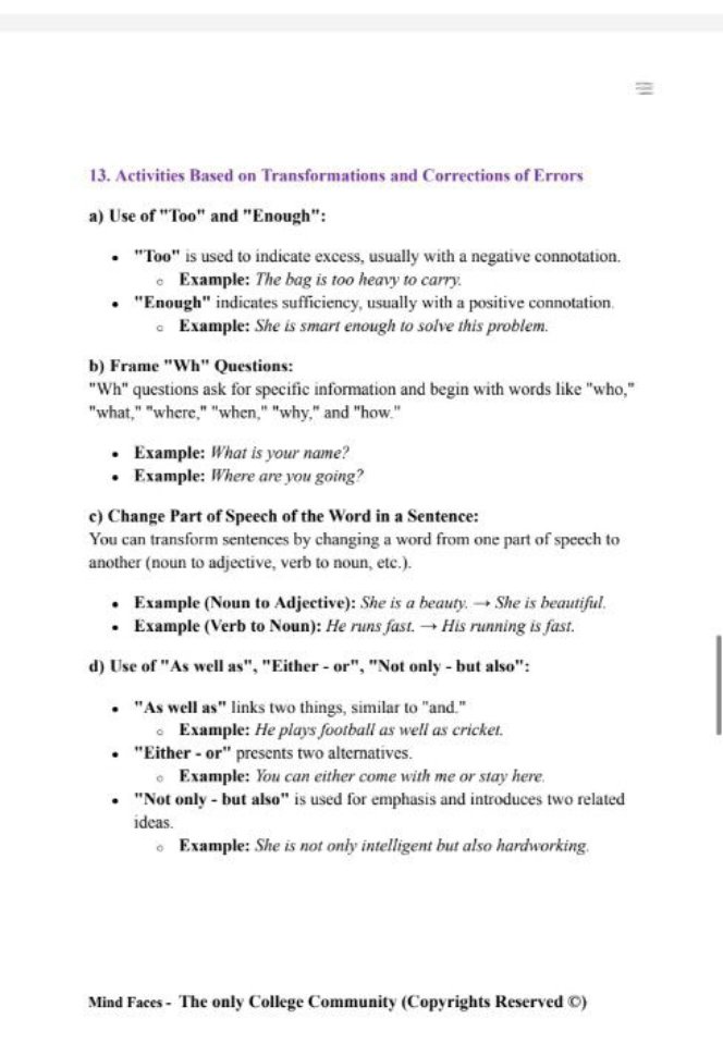 Activities Based on Transformations and Corrections of Errors a) Use of