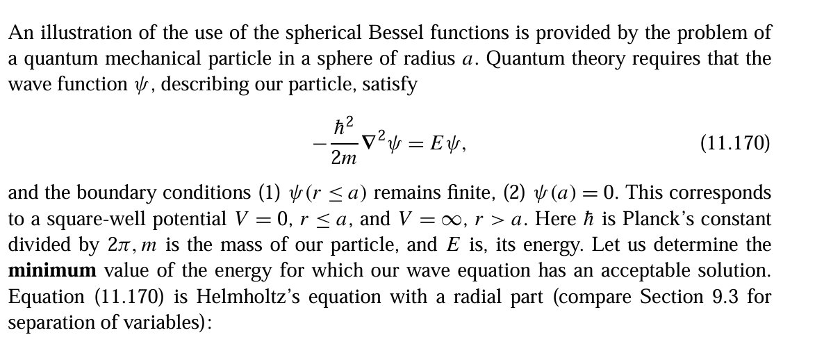 An illustration of the use of the spherical Bessel functions is provided