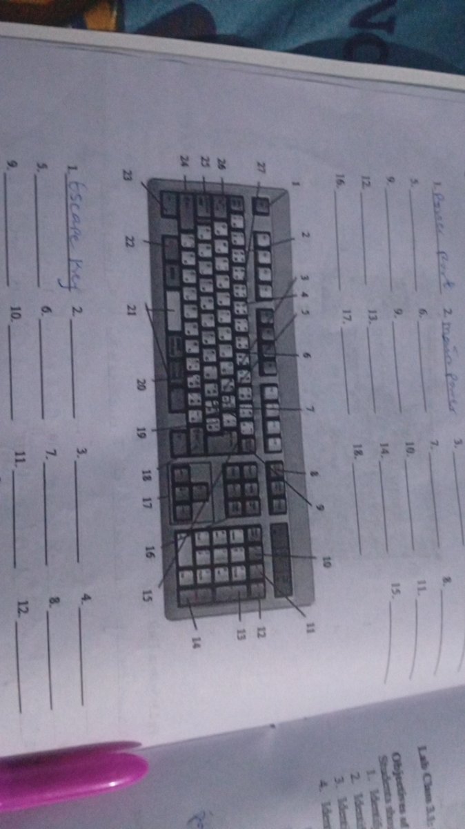 The image displays a diagram of a keyboard with various parts labeled wit..