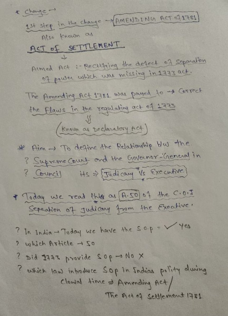 The provided image contains handwritten notes about the Amending Act of 1..