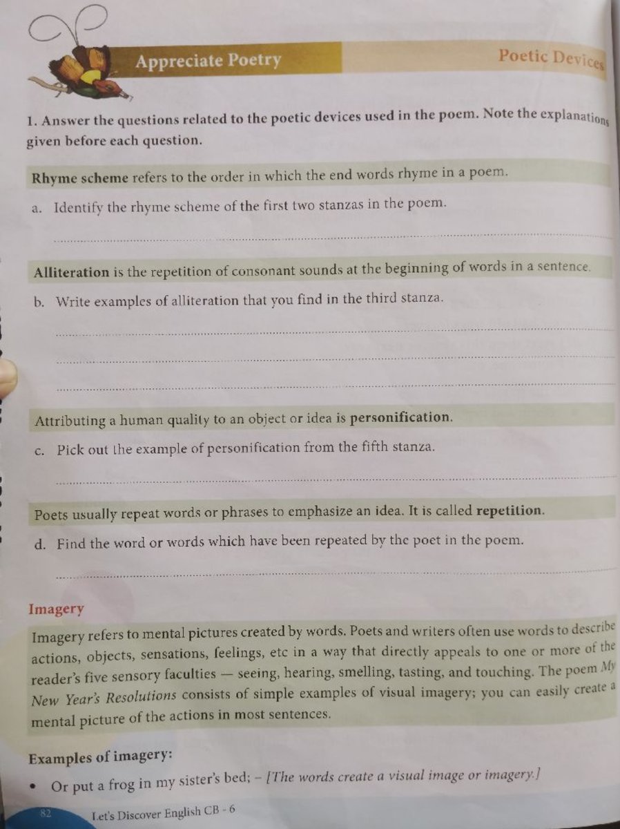 Answer the questions related to the poetic devices used in the poem. Note..