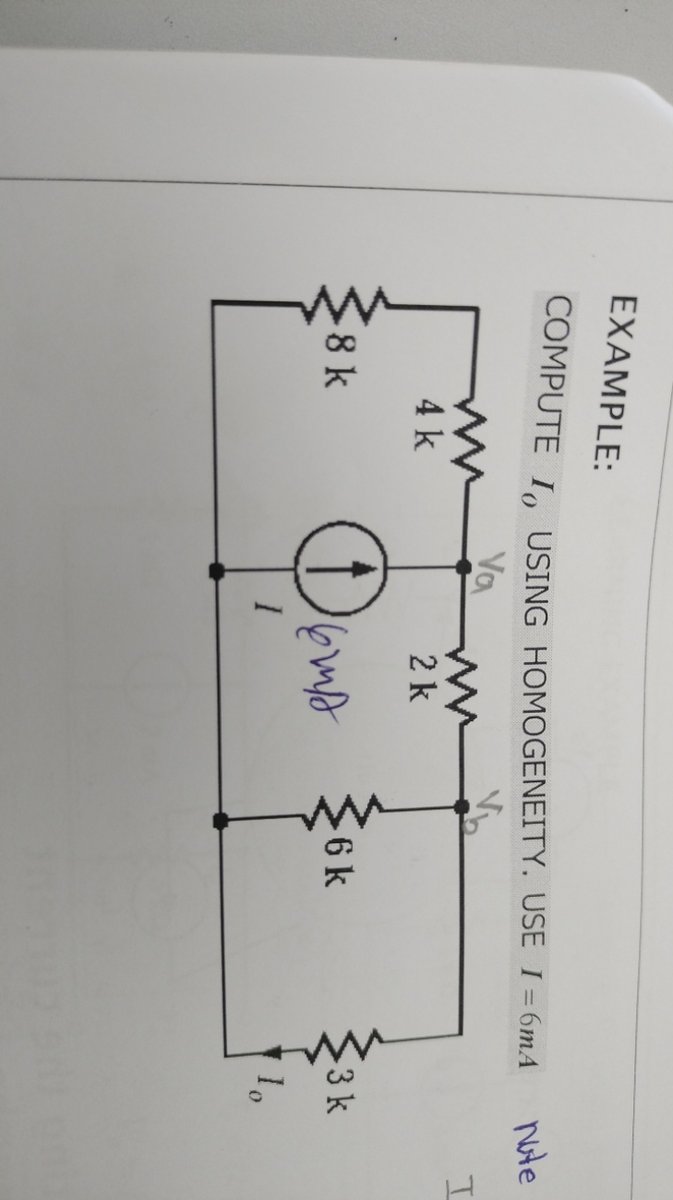 EXAMPLE: COMPUTE I₀ USING HOMOGENEITY. USE I = 6mA Note: The image shows..