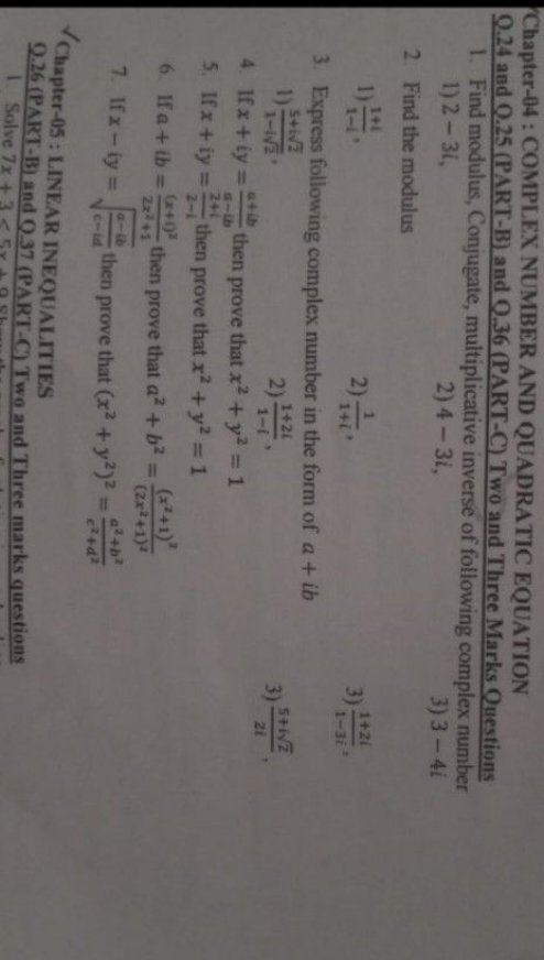 Chapter-04: COMPLEX NUMBER AND QUADRATIC EQUATION Q.24 and Q.25 (PART-B)