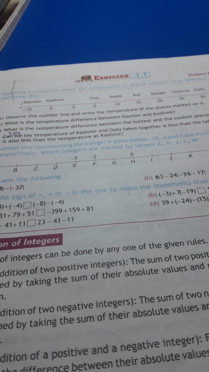 Exercise 1.1 Following number line shows the temperature in degree celsi..