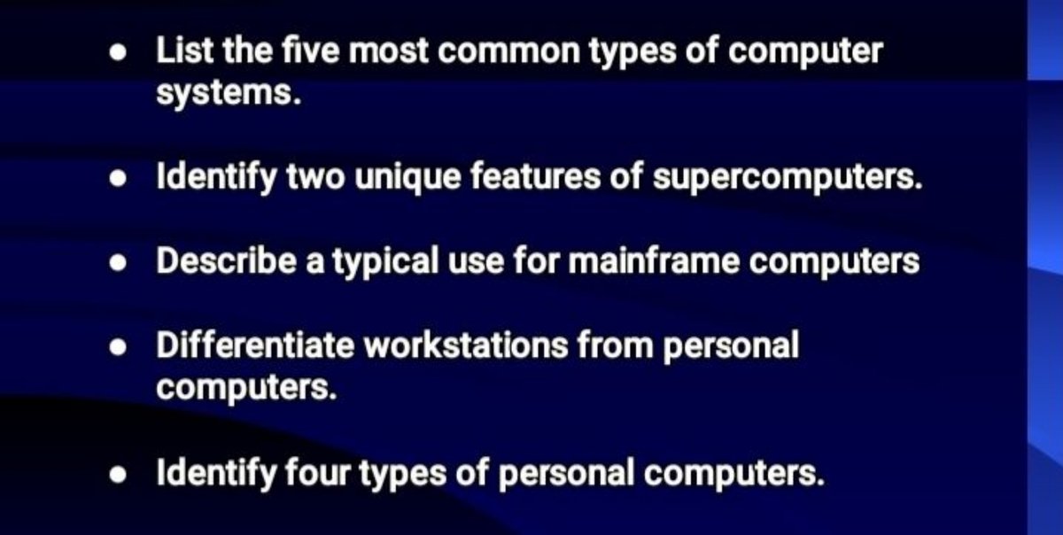 List the five most common types of computer systems. Identify two unique