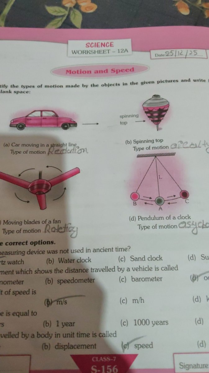 Identify the types of motion made by the objects in the given pictures an..