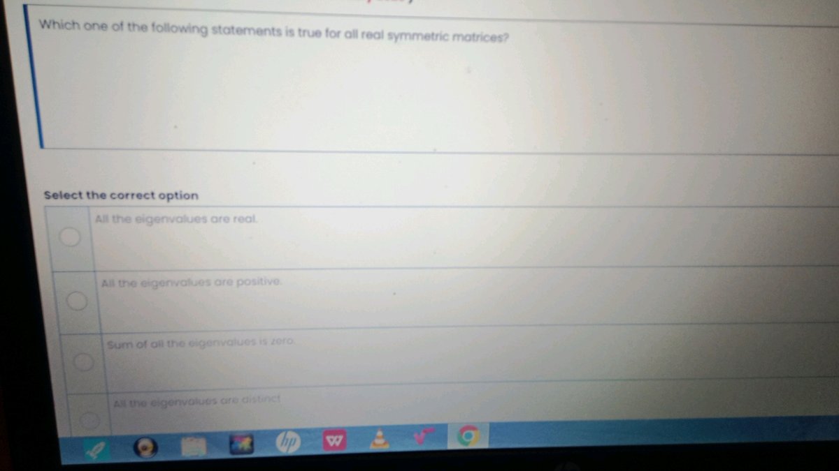 Which one of the following statements is true for all real symmetric matr..