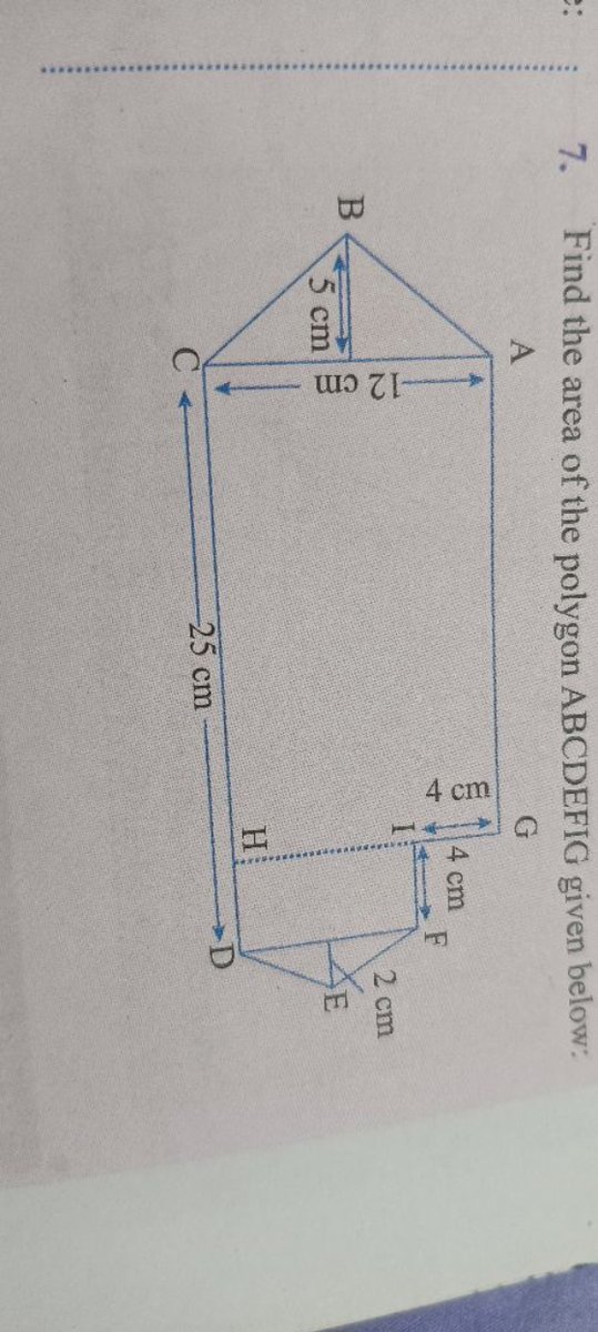 Find the area of the polygon ABCDEFIG given below: (The question include..