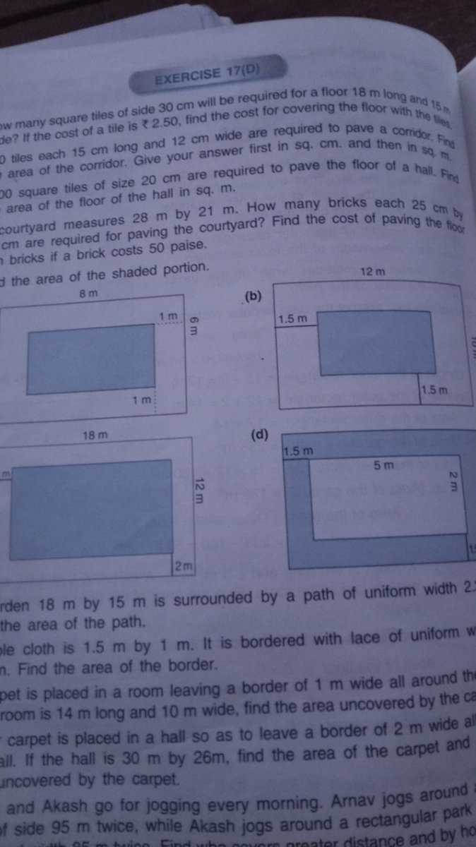 EXERCISE 17(D) How many square tiles of side 30 cm will be required for