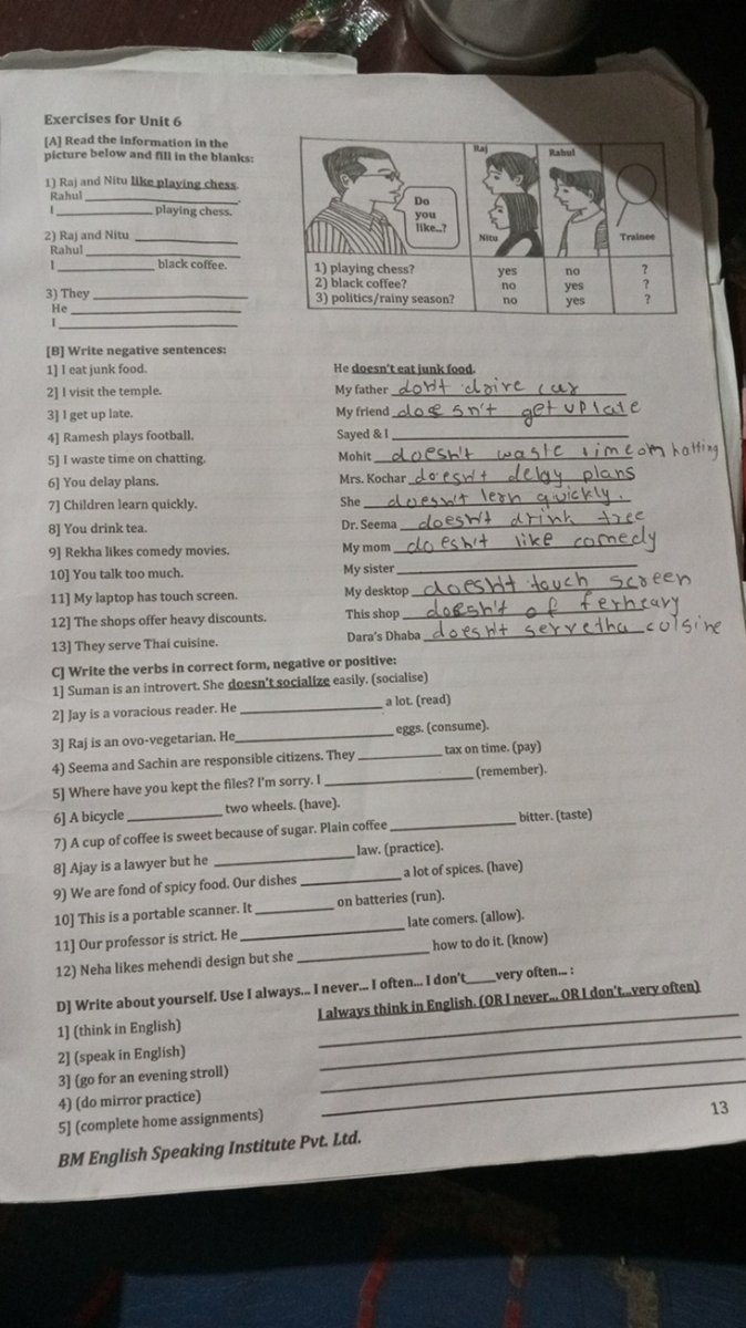 Here's the question image Exercises for Unit 6 [A] Read the information..