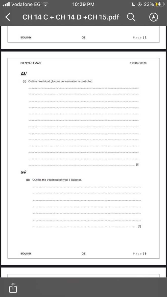 Q3) (b) Outline how blood glucose concentration is controlled. Q4) (ii)