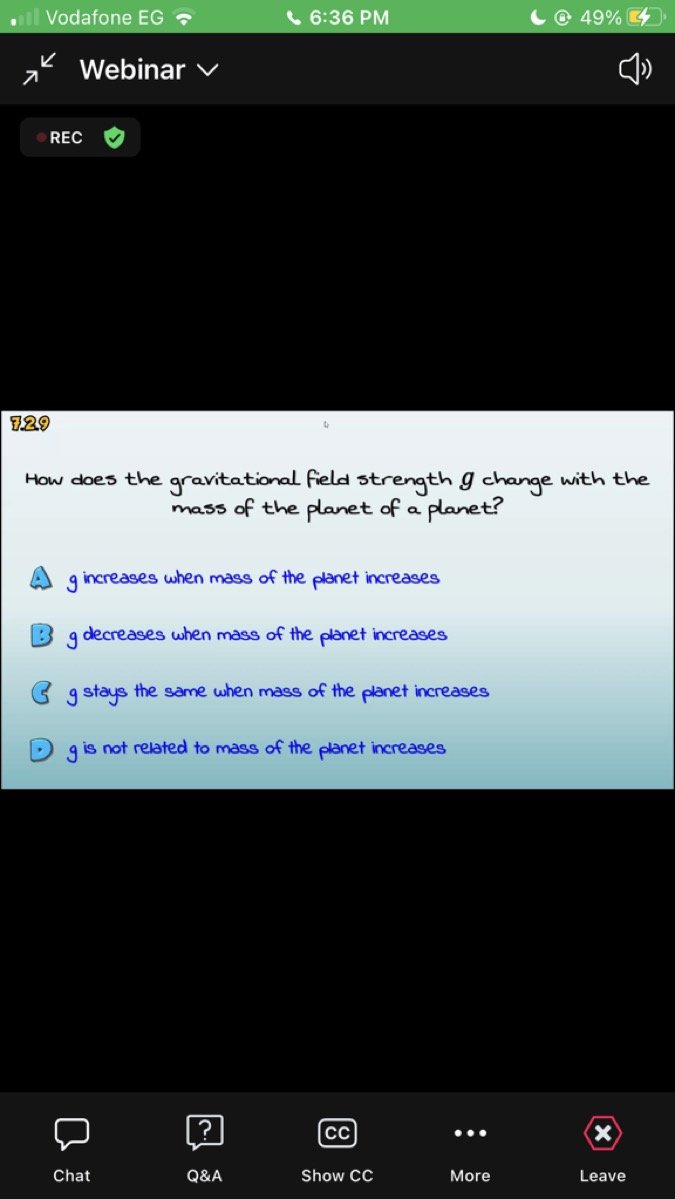 How does the gravitational field strength g change with the mass of a pla..