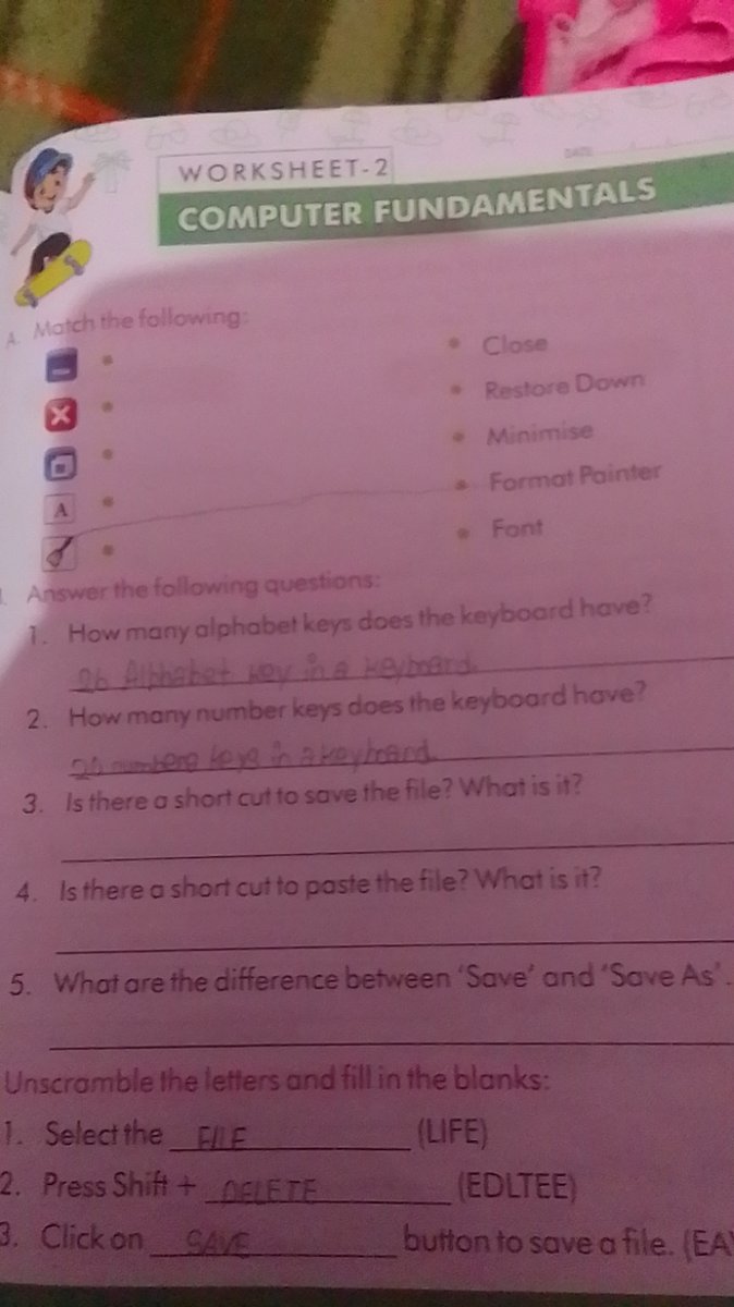 Here is a worksheet on Computer Fundamentals: A. Match the following: (T..