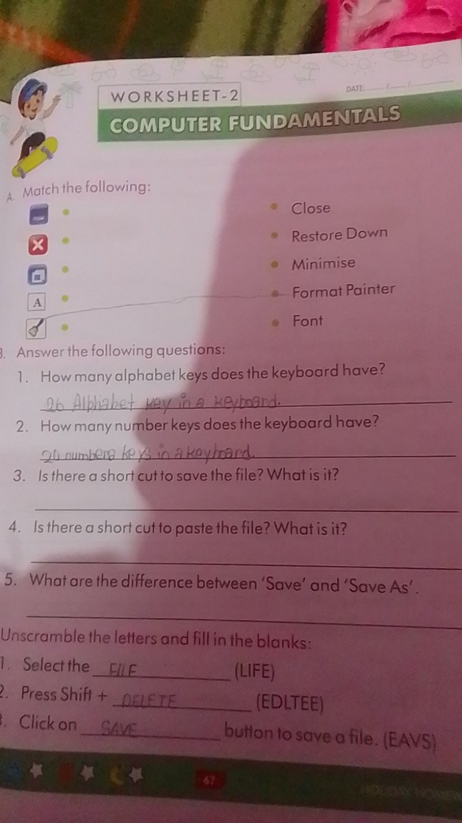 Here is a worksheet on Computer Fundamentals. A. Match the following: