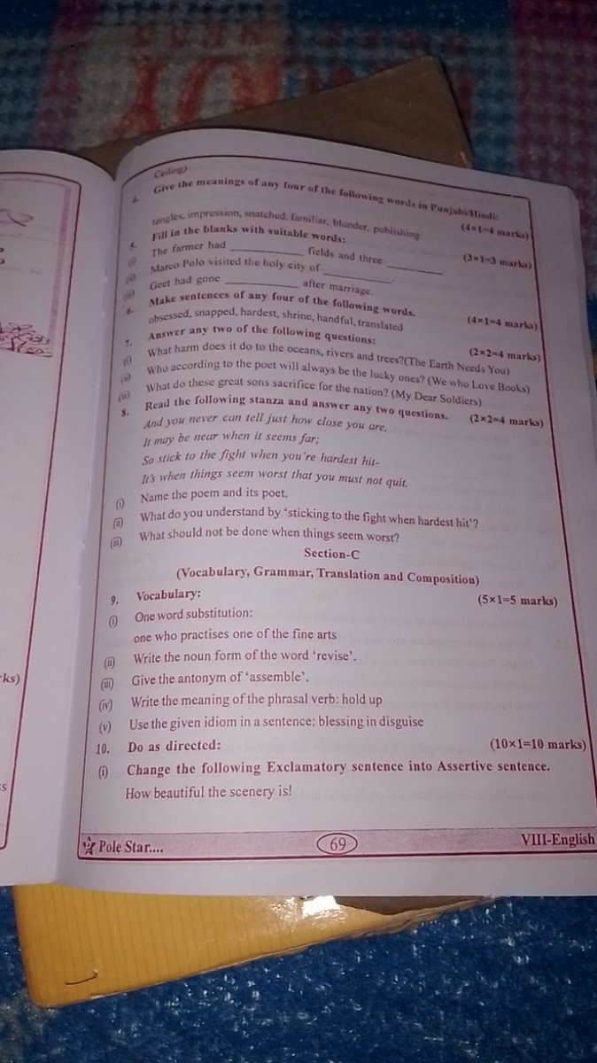 Here is a set of questions from an English exam paper, divided into secti..