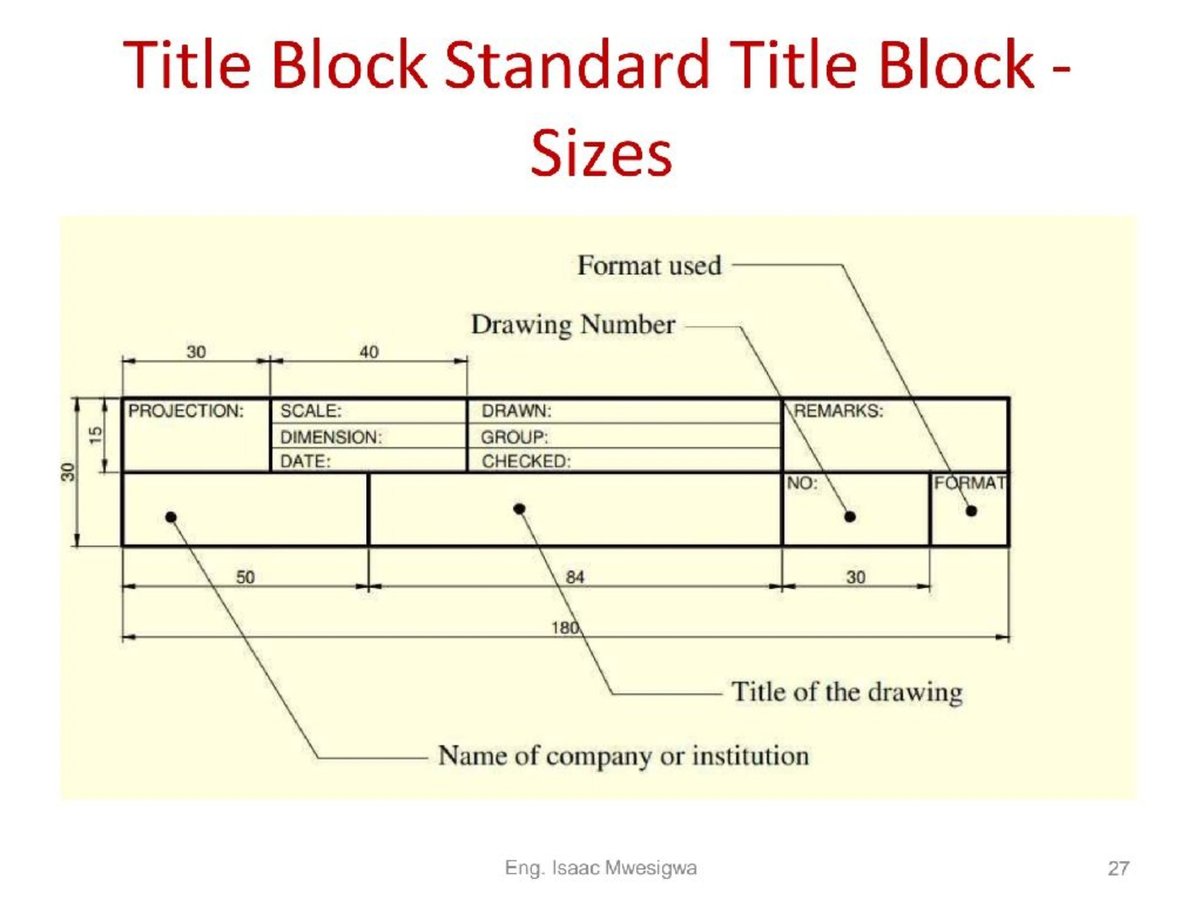 The image displays a standard title block with various fields and dimensi..