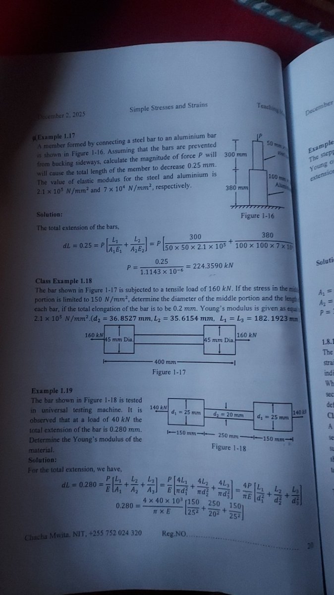 Example 1.17 A member formed by connecting a steel bar to an aluminium ba..