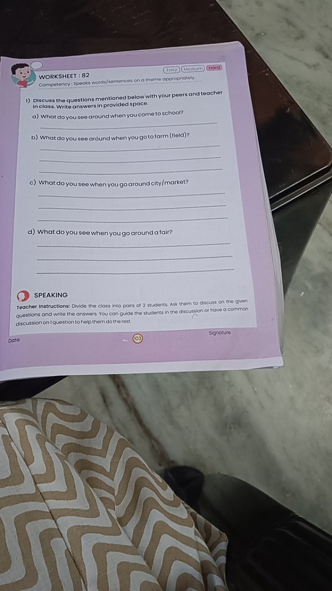 WORKSHEET: 82 Competency: Speaks words/sentences on a theme appropriately..