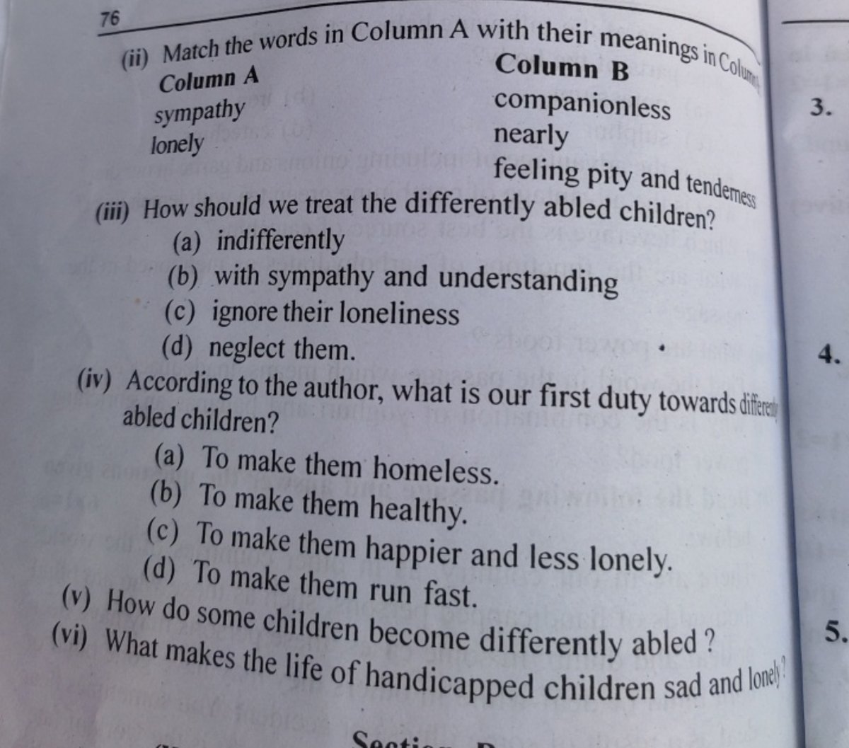 (ii) Match the words in Column A with their meanings in Column B Column