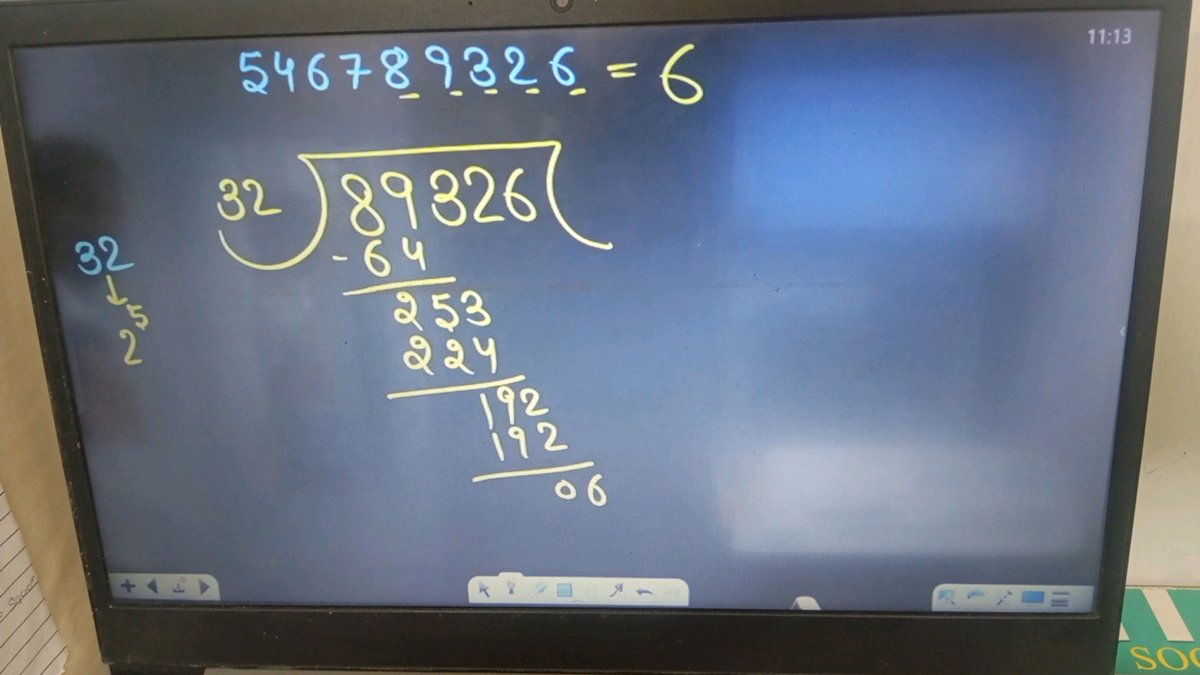 The image shows a long division problem. The problem is to divide 89326 b..