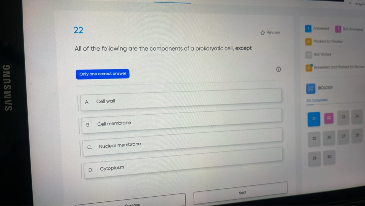 All of the following are the components of a prokaryotic cell, except: A..