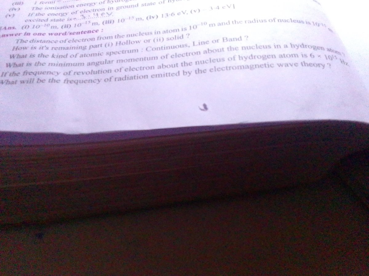 Answer in one word/sentence: The distance of electron from the nucleus i..
