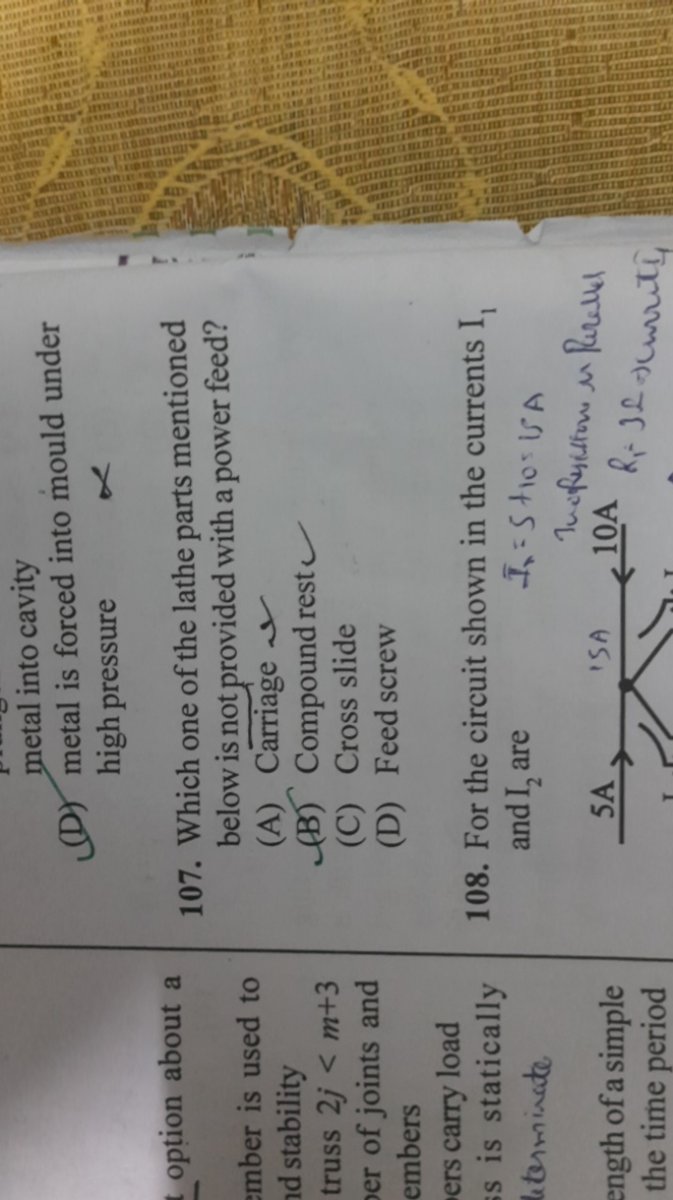 Which one of the lathe parts mentioned below is not provided with a power..