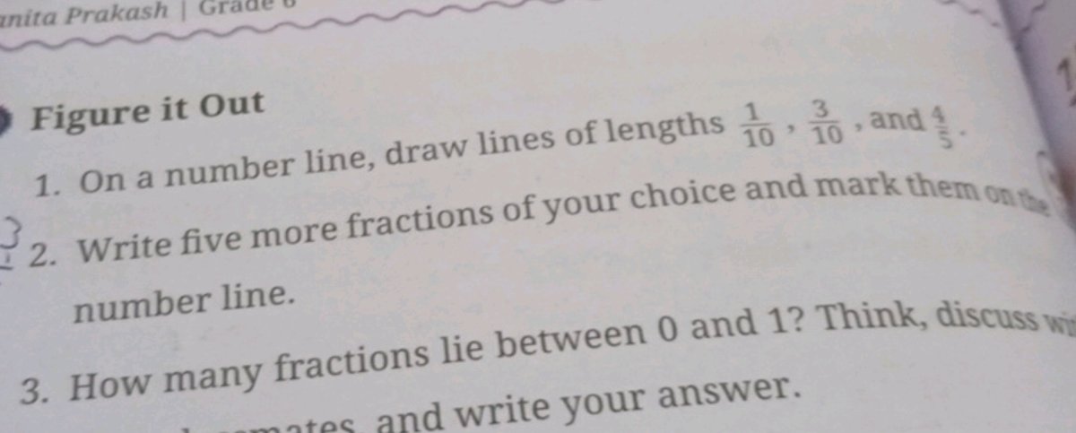 Figure it Out On a number line, draw lines of lengths \frac{1}{10}, \fra..