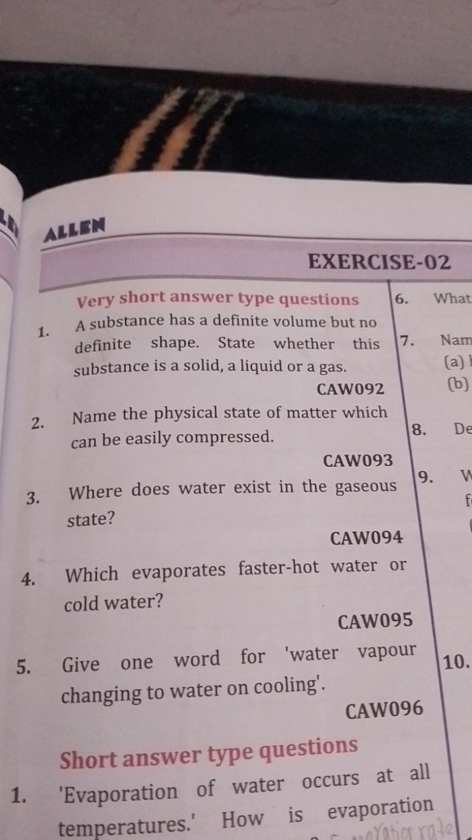 Here are some very short answer type questions: A substance has a defini..