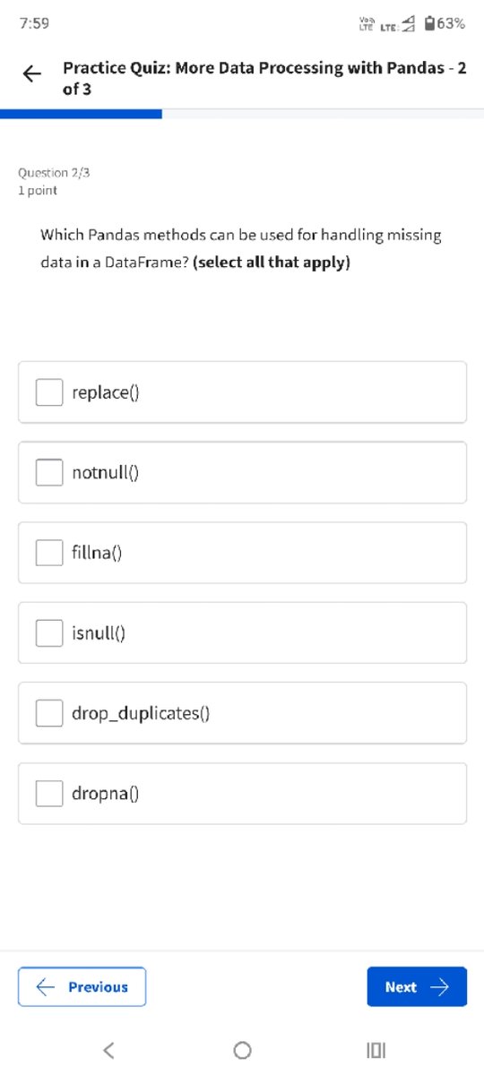 Which Pandas methods can be used for handling missing data in a DataFrame..