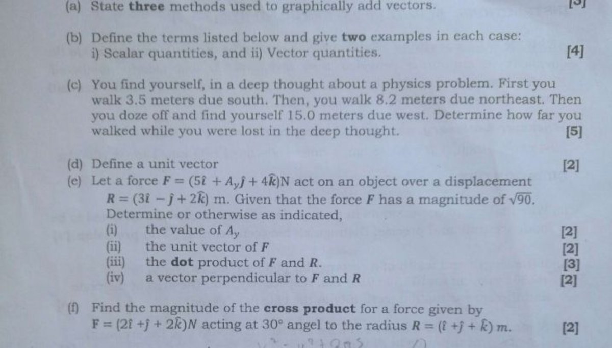(a) State three methods used to graphically add vectors. (b) Define the