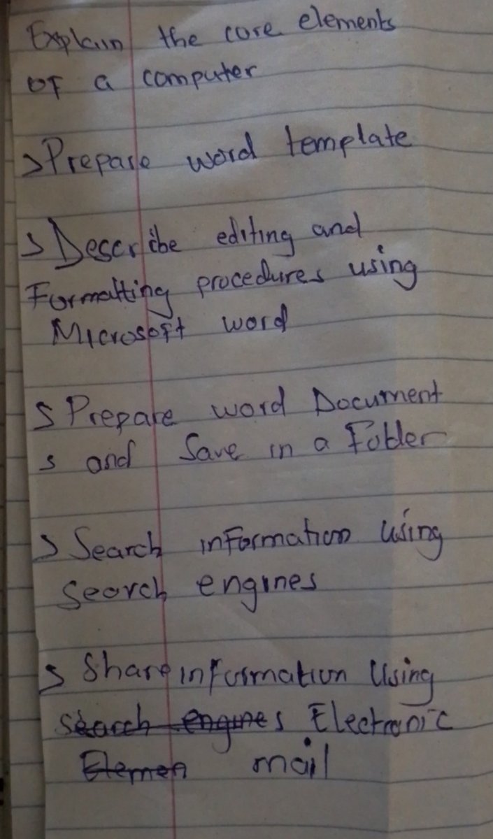 Explain the core elements of a computer. Prepare a Word template. Describ..