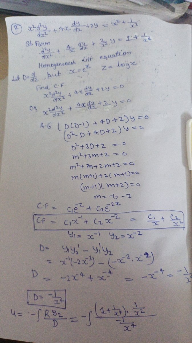 Solve the differential equation: x^2\frac{d^2y}{dx^2} + 4x\frac{dy}{dx}