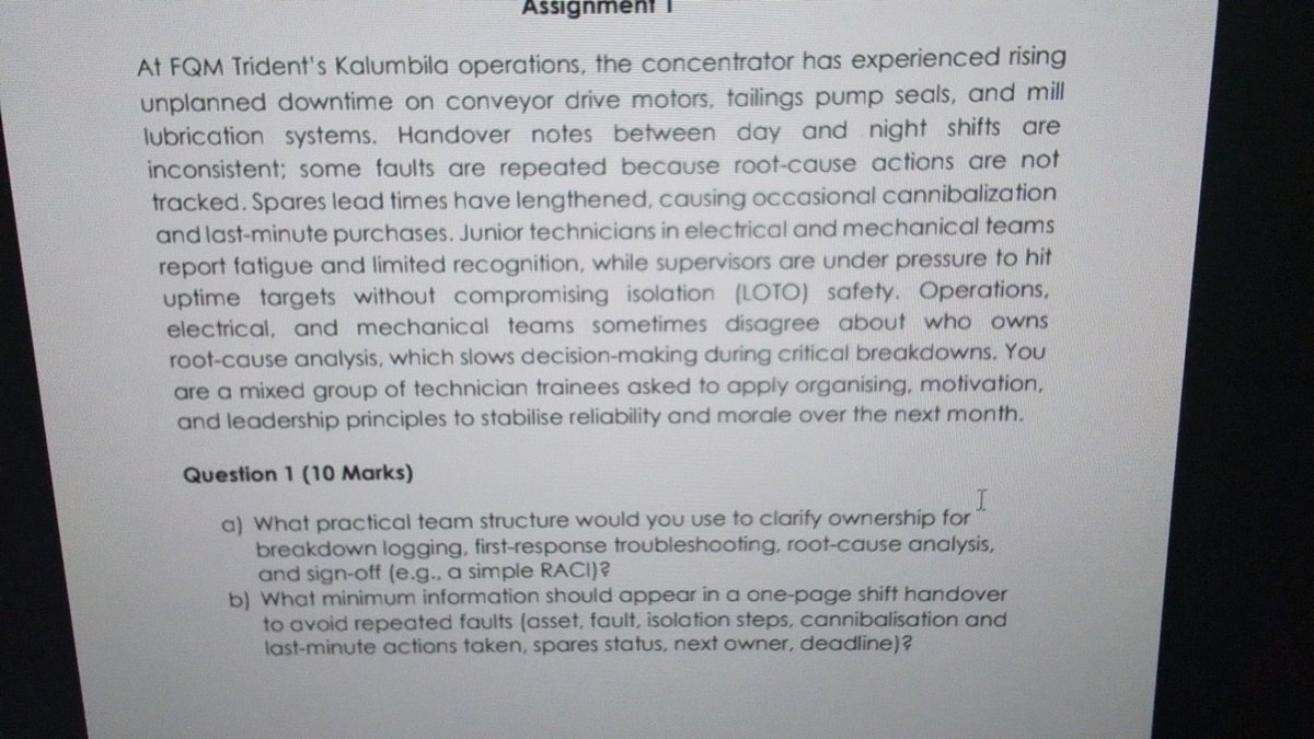 Assignment 1 At FQM Trident's Kalumbila operations, the concentrator has..