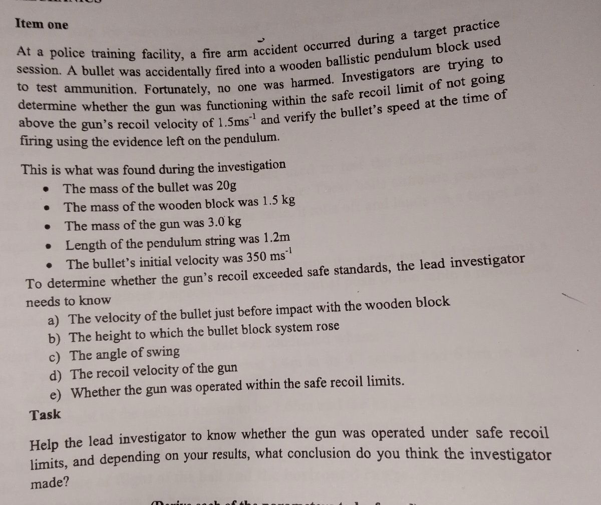 Item one At a police training facility, a fire arm accident occurred dur..