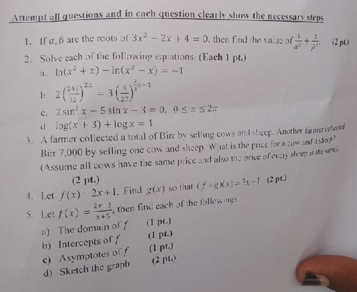 Attempt all questions and in each question clearly show the necessary ste..