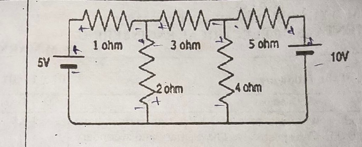 The image shows an electrical circuit diagram with resistors and voltage