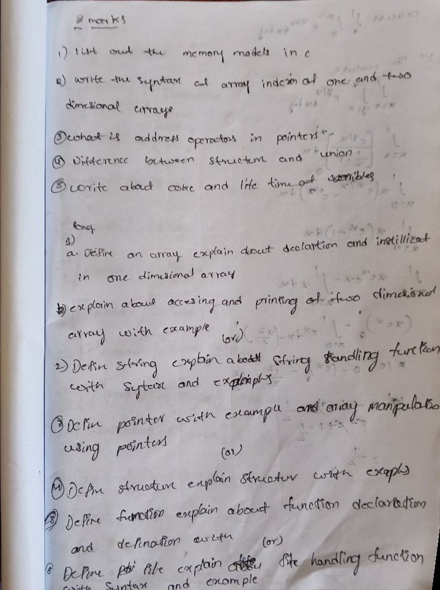 Here are several questions related to C programming concepts: 2 marks L..