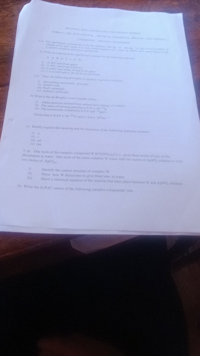 BEATRICE SHELLUKINDO GIRLS SECONDARY SCHOOL FORM V, CBG, PCM AND PCB PHYS..